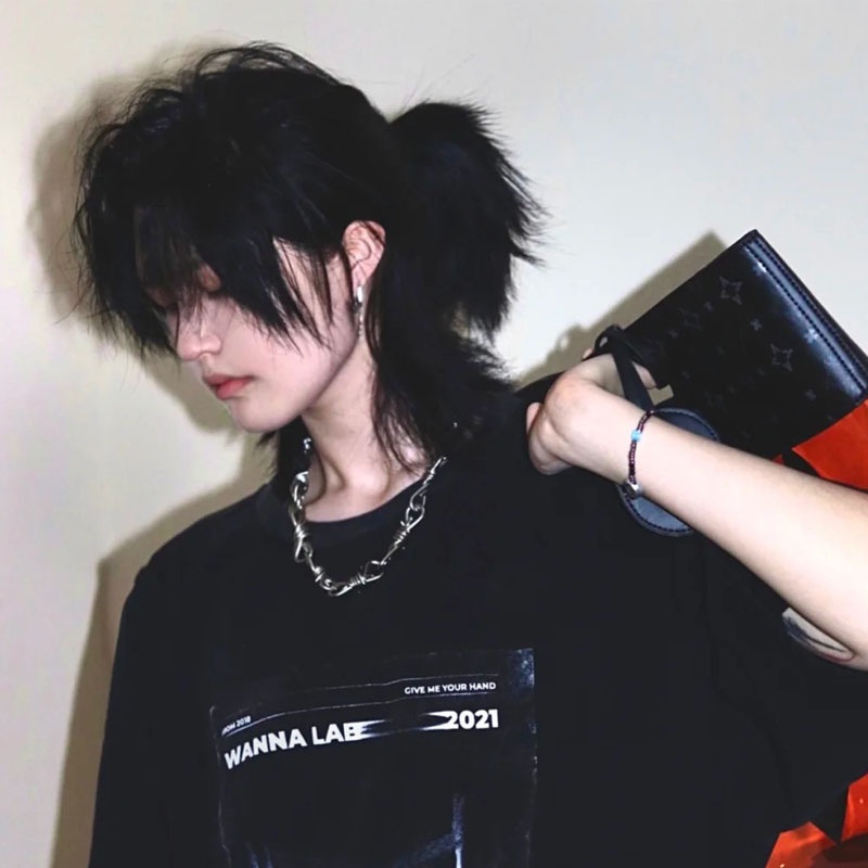 Samurai head wig Japanese handsome neutral mullet head fluffy natural ...