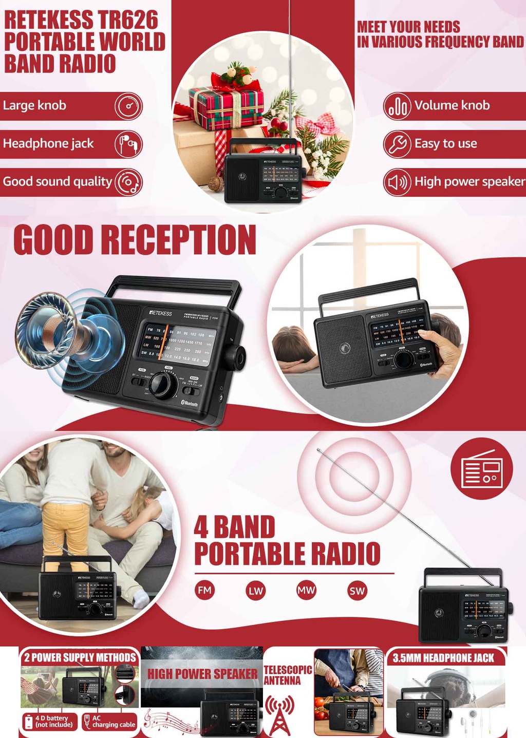 Retekess TR626 AM FM LW Shortwave Radio World Band Radio Receiver ...