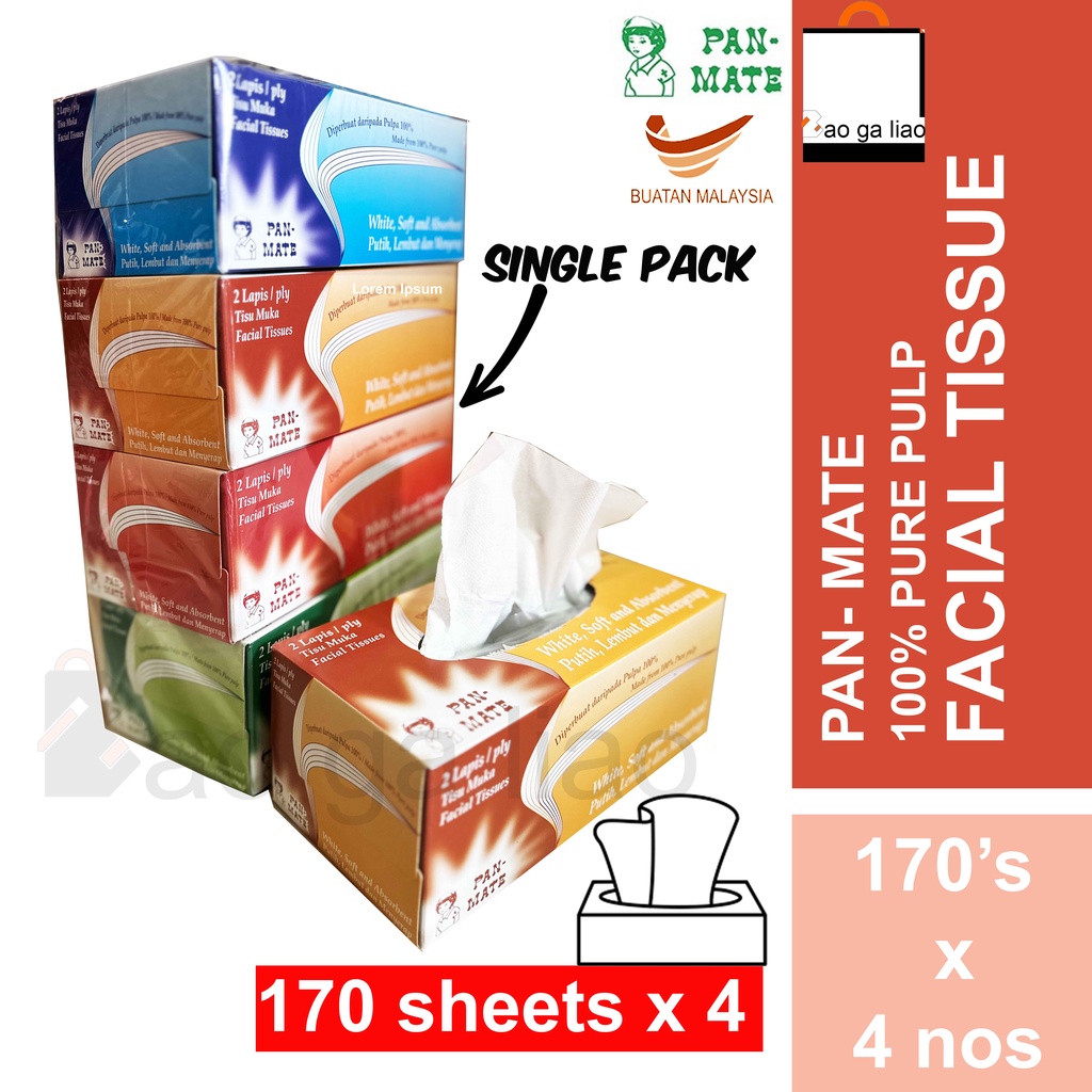 Pan-Mate 170s x 4 Box Tissues 100% pure pulp Kotak Tisu 100% Pulpa Tisu ...
