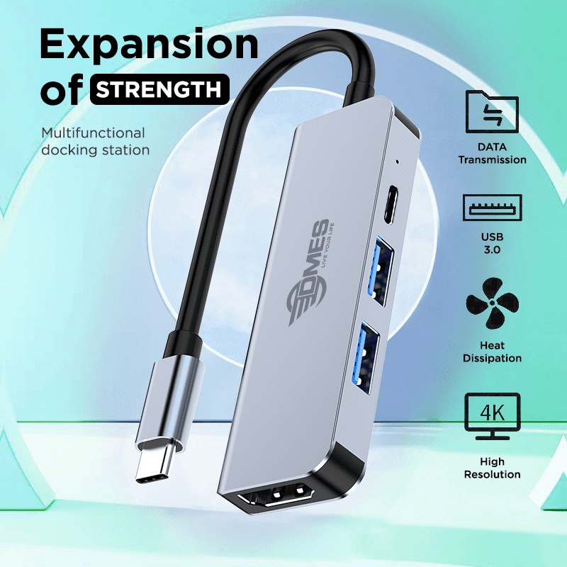 DMES DH3 4-in-1 Multi Function USB Hub Adapter with Expansion Port - USB 3.0 x2 / Type C PD Port ...