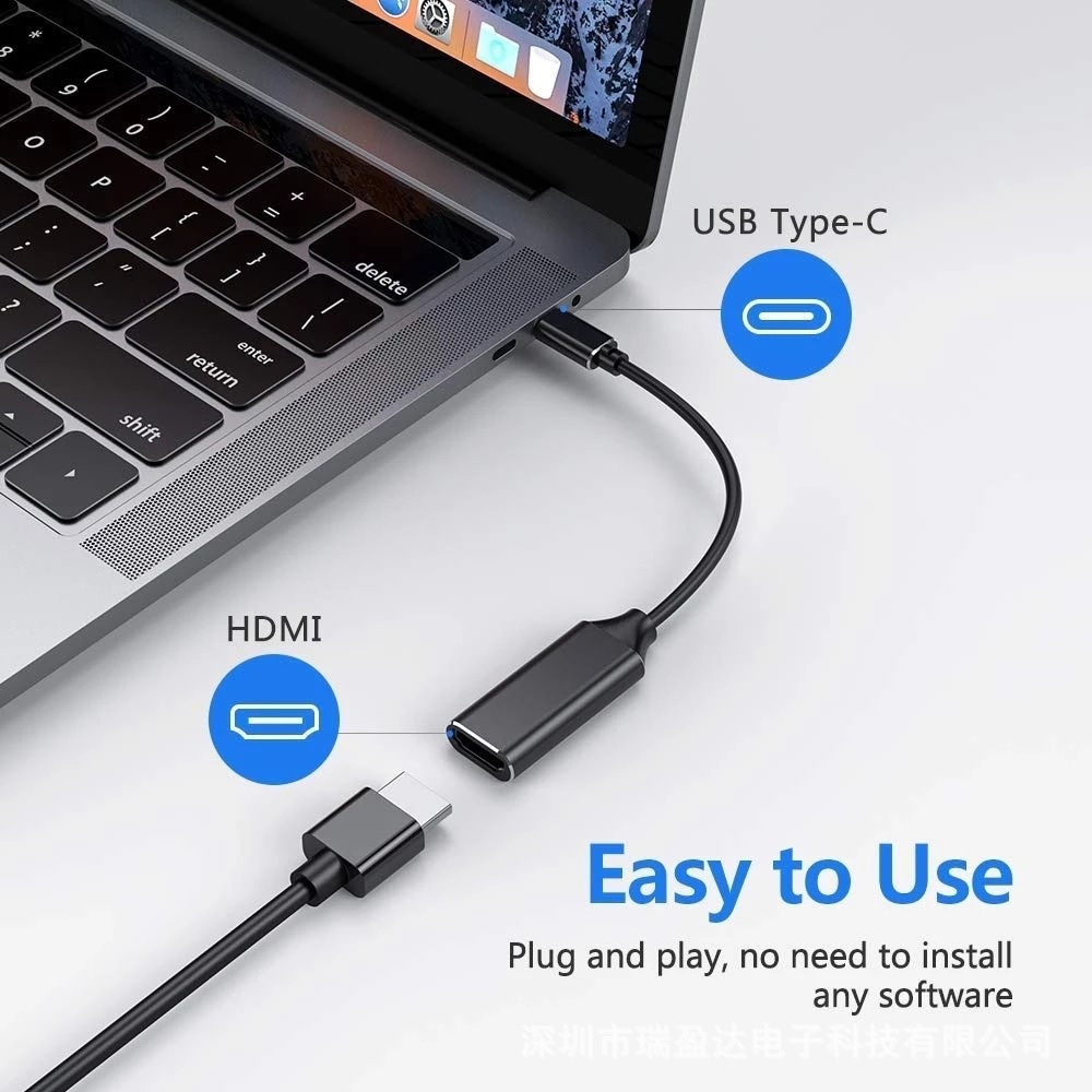 USB C To HDMI Adapter Type C To 4k HDTV Cable for Laptop PC Phone ...