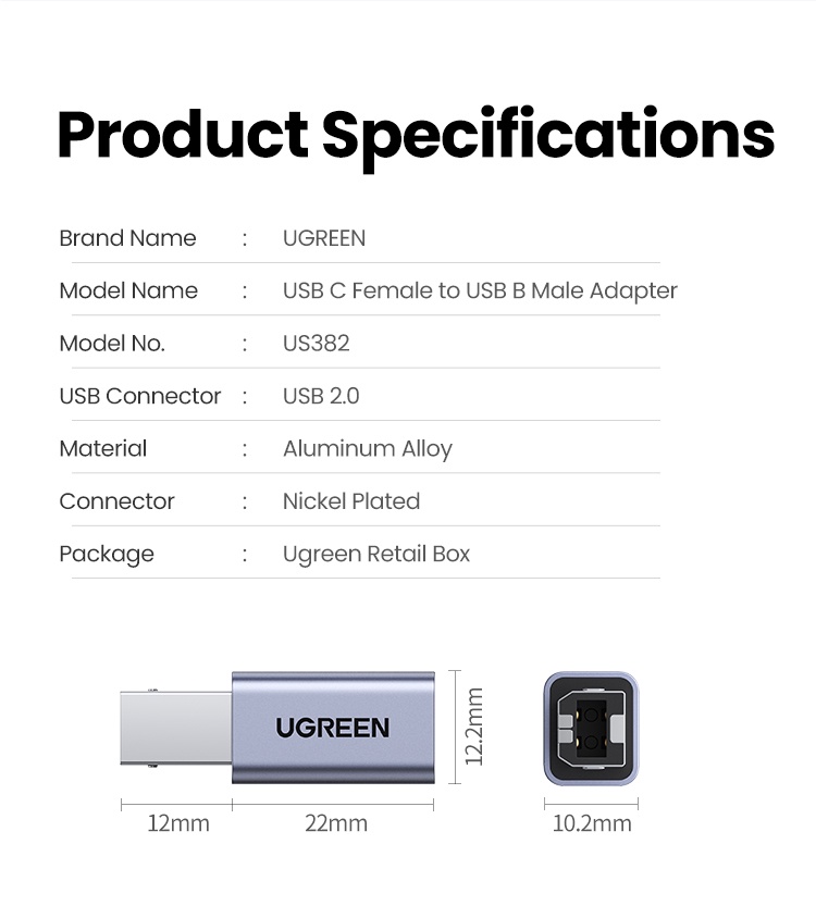UGREEN Original USBC Female to USB B Male Adapter Printer Adapter Type ...