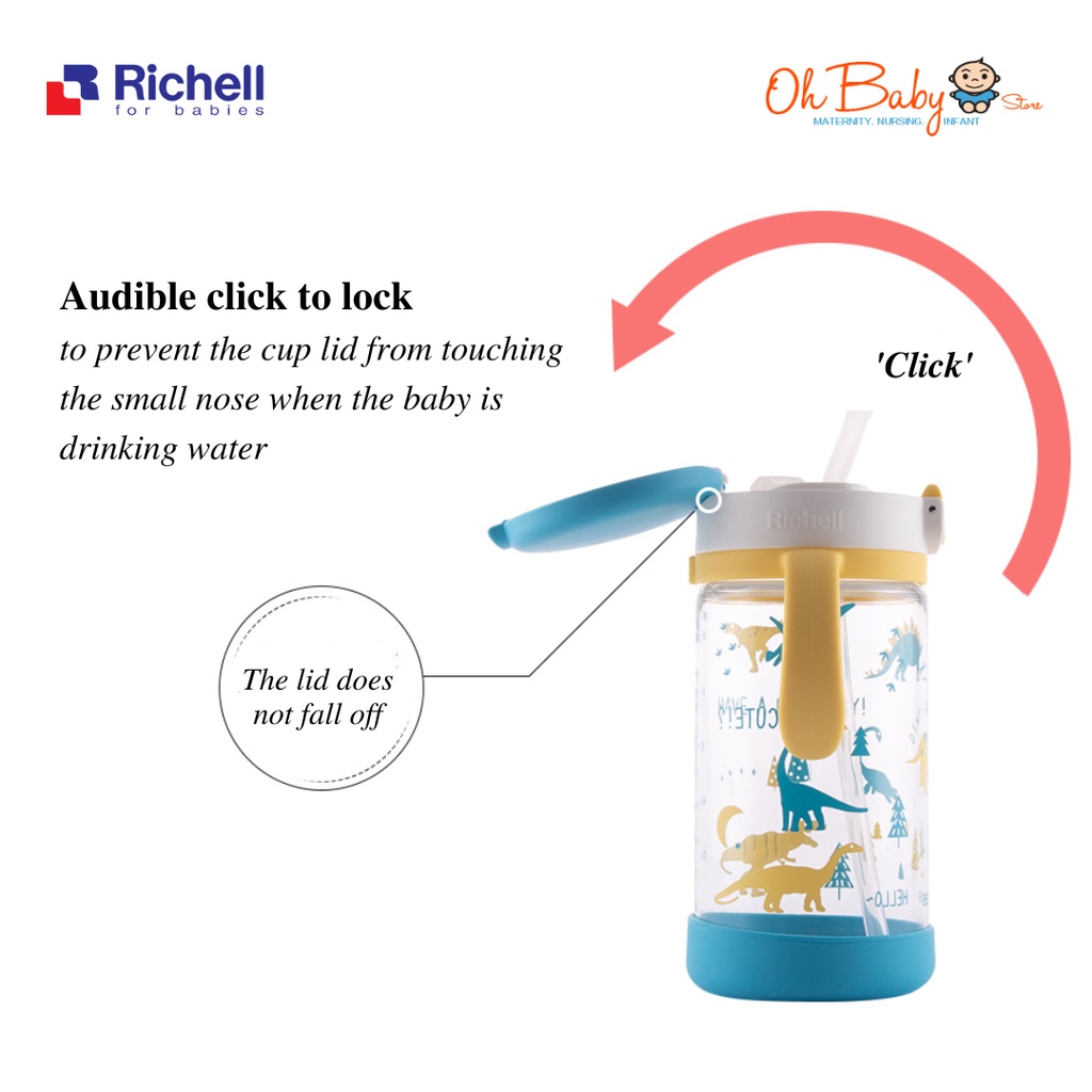 Richell AQ Clear Straw Bottle Mug 320ml With Bottom Cover for Baby 7m ...