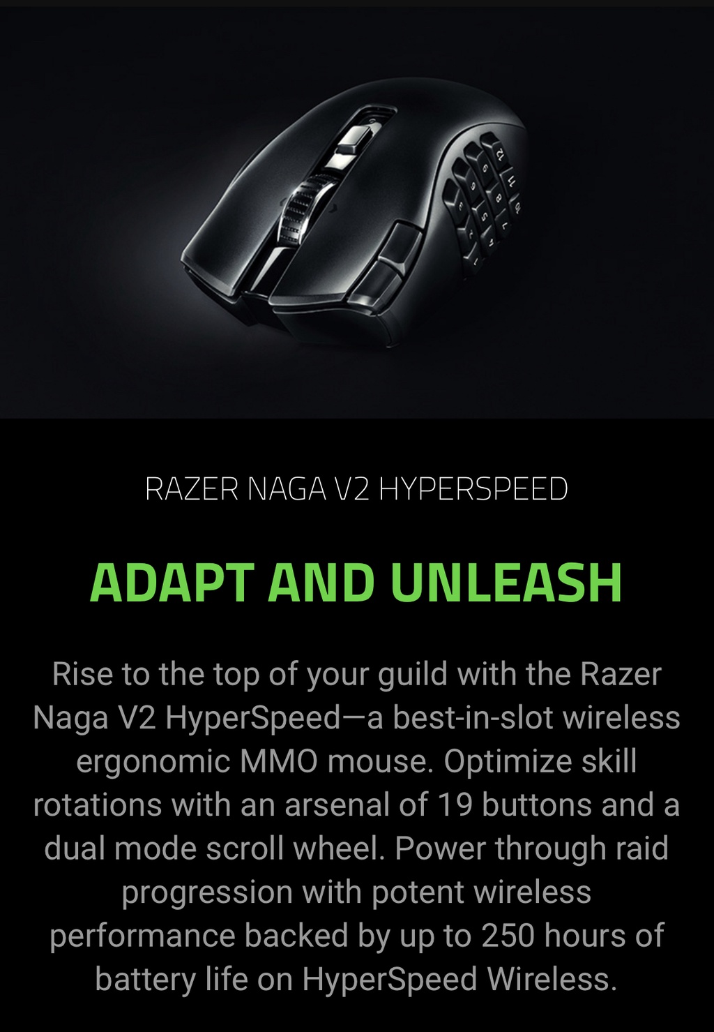 Razer Naga V2 HyperSpeed Wireless MMO Gaming Mouse | 19 Programmable ...