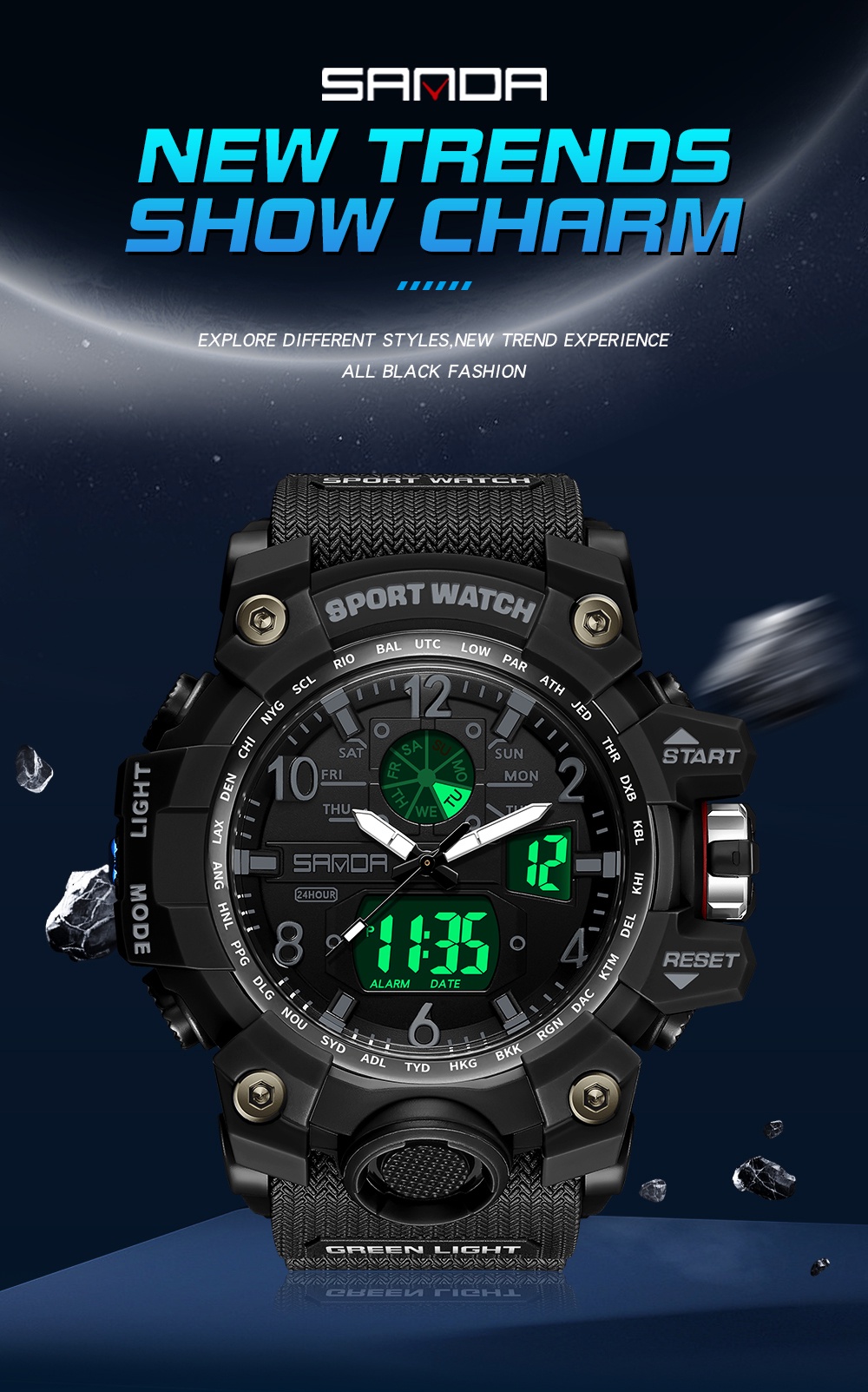 SANDA Brand Fashion Sports Military Men's Watches Waterproof Men Dual ...