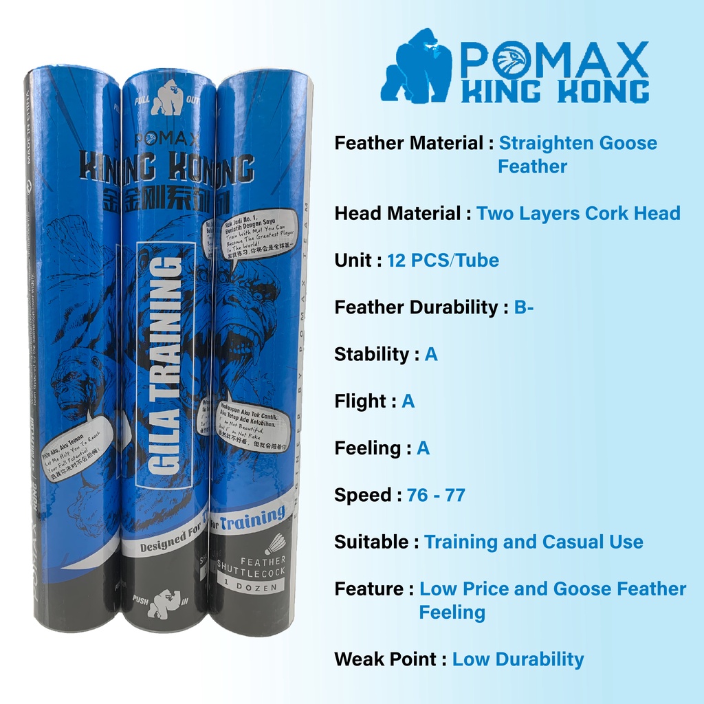 Pomax King Kong Gila Training Badminton Shuttlecock For Casual And ...