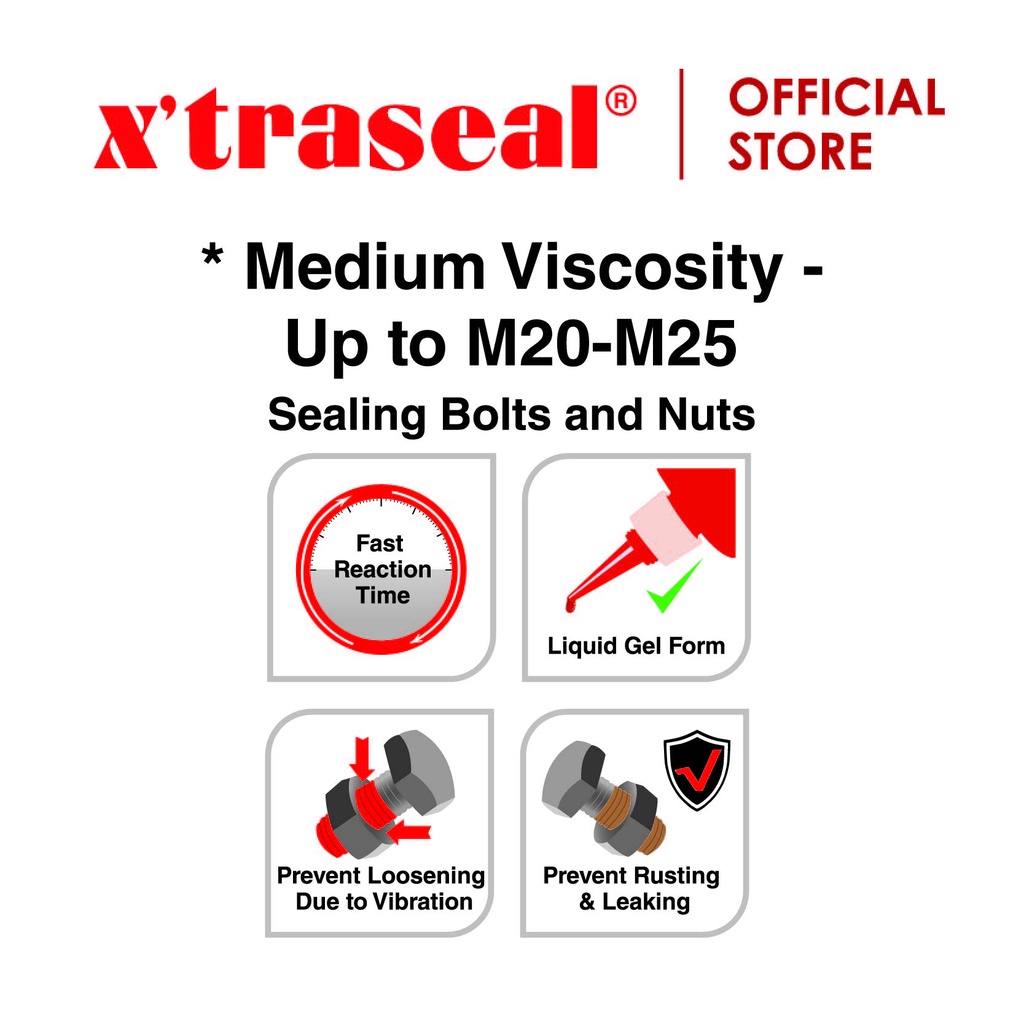 X'traseal Threadlocker 9262 - Red (High Strength) 10ml | Shopee Malaysia