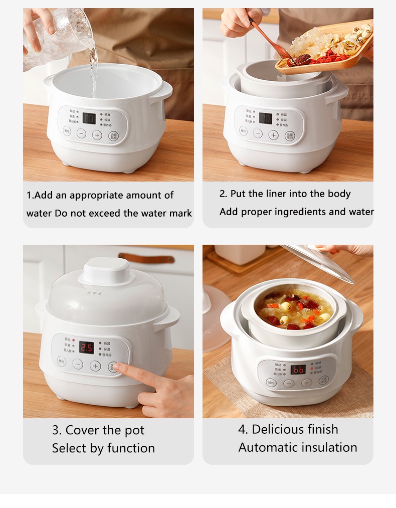 Electric Stew Pot 1L Ceramic Liner Slowcooker Household Multi-Function ...
