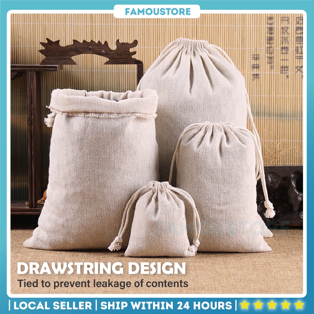 Pouch Bag Canvas Drawstring Bag Goodies Bag Gift Bag Doorgift Bag Linen ...