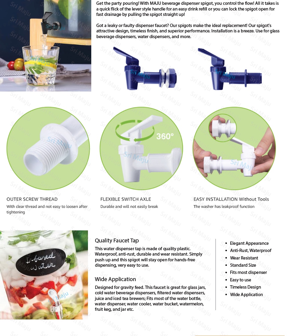 MAJU JBT-JB019 Quality Plastic Jar Bib Tap Cuckoo Tupperware Water Filter Dispenser Tank Faucet ...