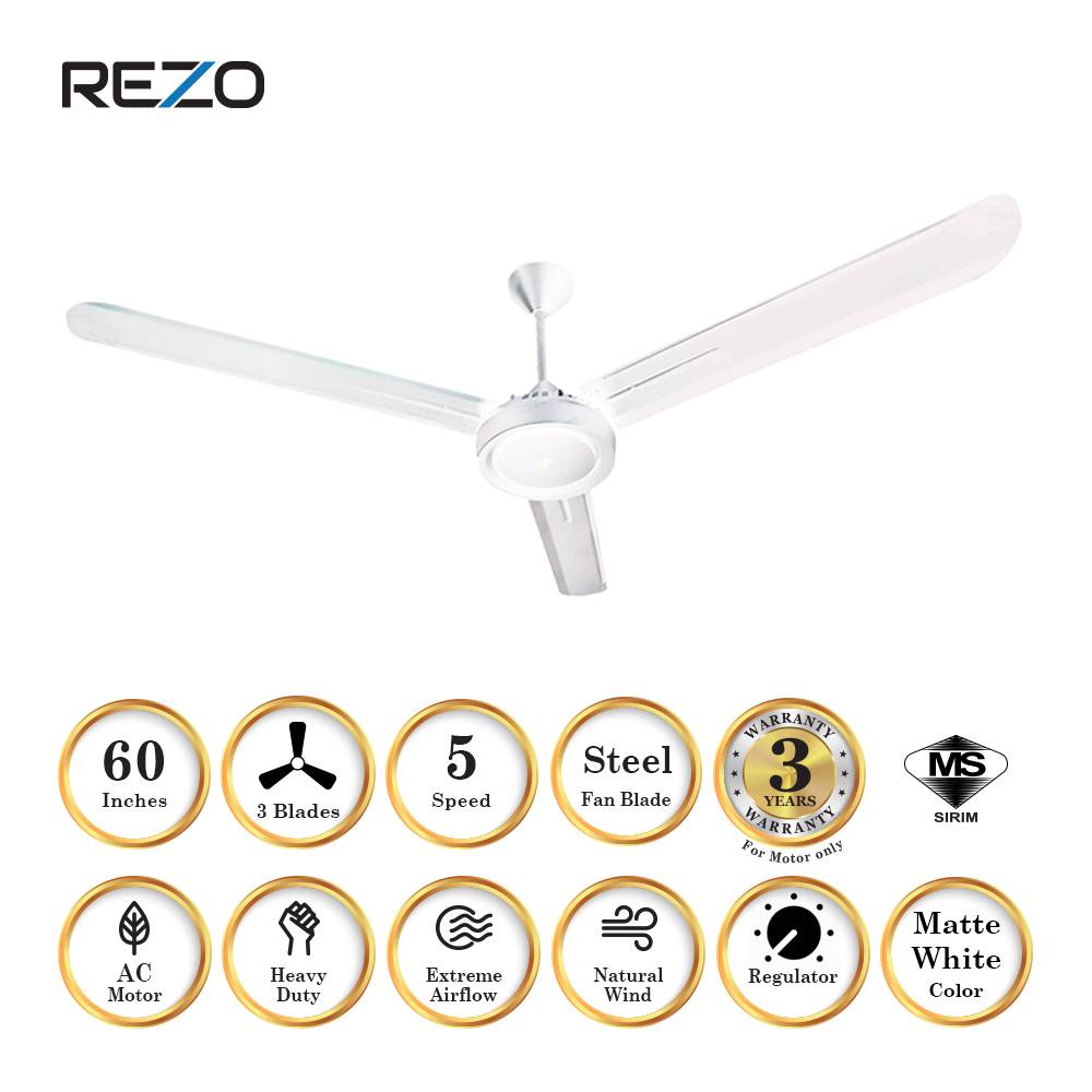 REZO K16 Ceiling Fan 60" 3 Blades Regulator Ceiling Fan / Kipas Siling ...