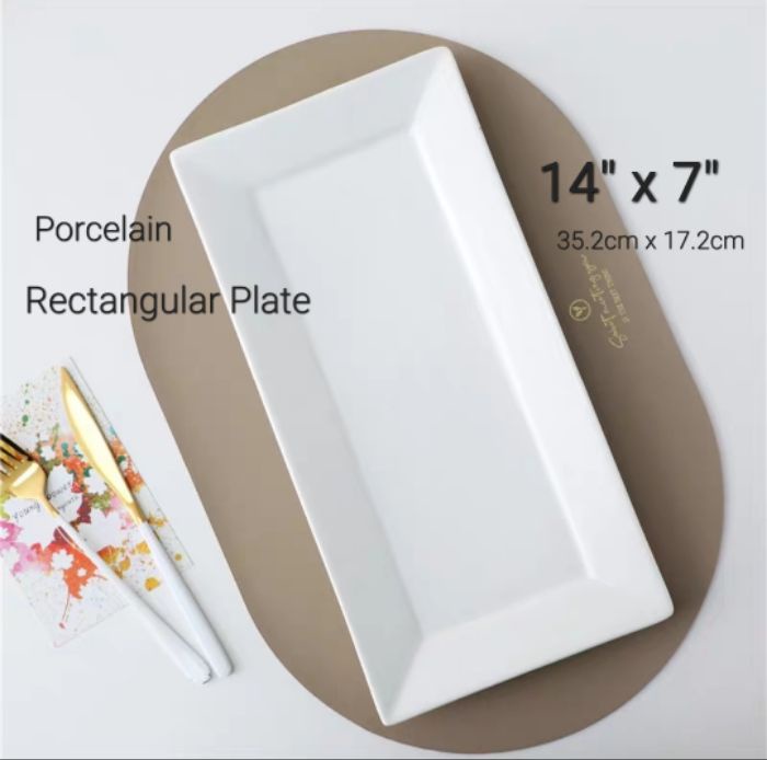 Porcelain Rectangle Rim Plate Sushi Long Plate Dessert Cake Western ...