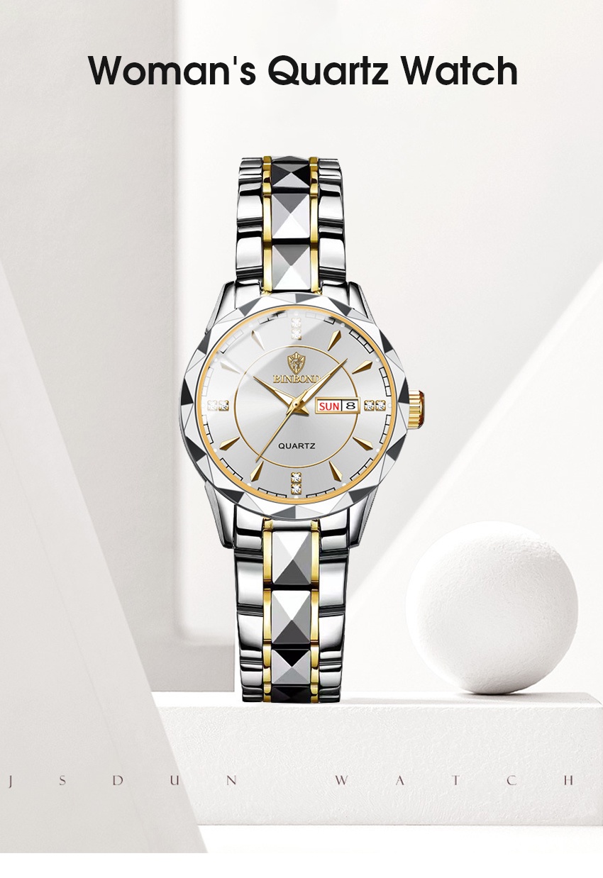 LouisWill Women's Fashion Double Calendar Diamond Waterproof Steel Band ...