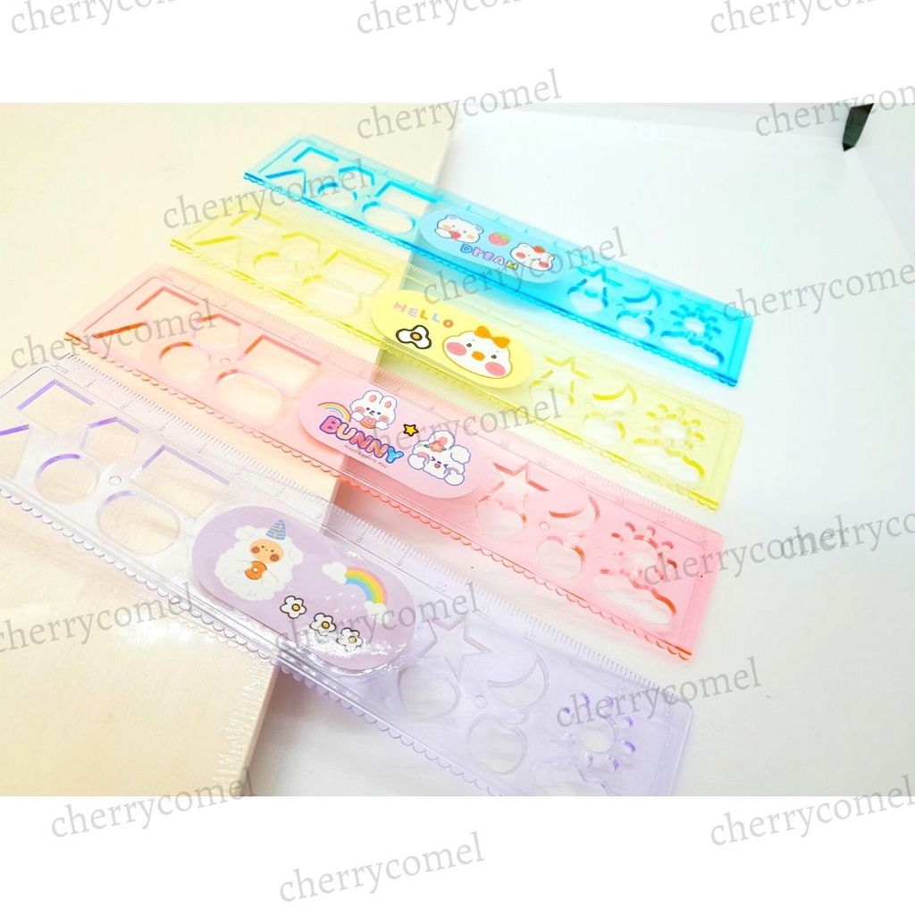 15cm Cartoon Ruler with Stencil Cute Ruler Stationery Alat Tulis Comel ...