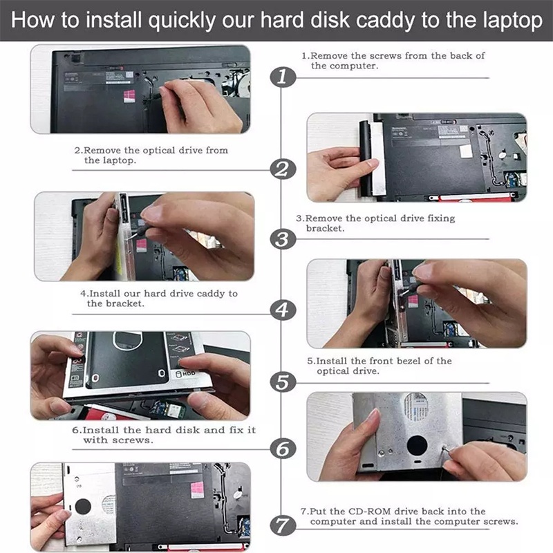 Hdd Caddy 9.5mm Laptop Dvd CD Rom to Ssd 9.0mm Second Hard Disk Tray 12 ...