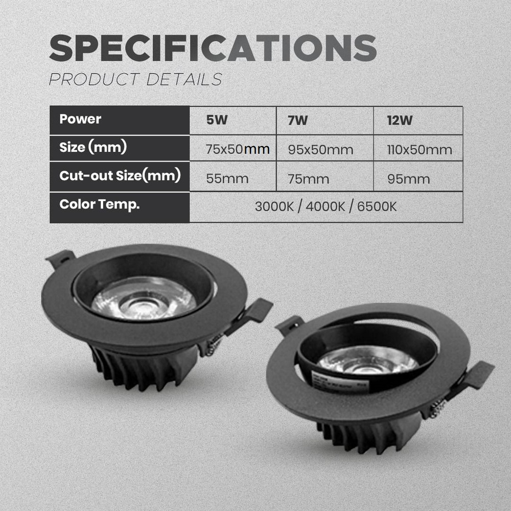 BLACK LED EYEBALL 5W/7W/12W BLACK/WHITE FRAME LED RECESSED SPOTLIGHT ...