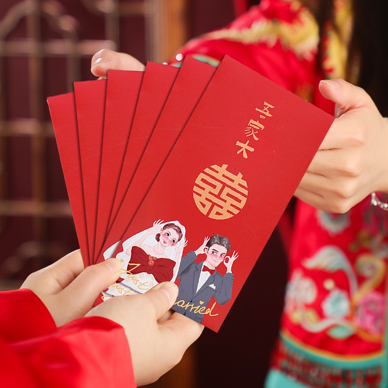 Wedding Angpao Red Packet Cute Bride Groom Pattern Envelope Wedding ...