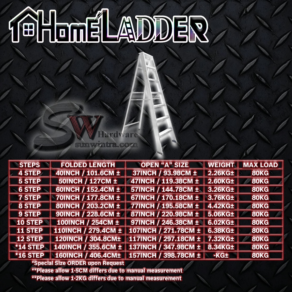 SW Hardware Extra Duty Home Ladder 12 STEP SINGLE SIDED ALUMINIUM ...