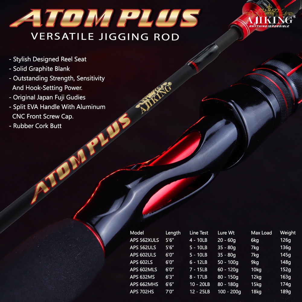 Ajiking Atom Plus Joran Pancing Spinning |5'6-7'0kaki Jigging |Butt Joint Rod | Shopee Malaysia