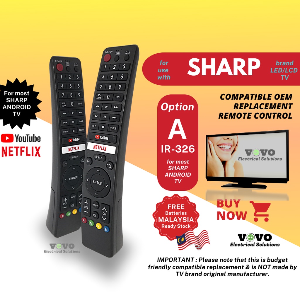 Universal SHARP TV LCD LED Plasma OEM Replacement Remote Control [FOC Battery] | Shopee Malaysia