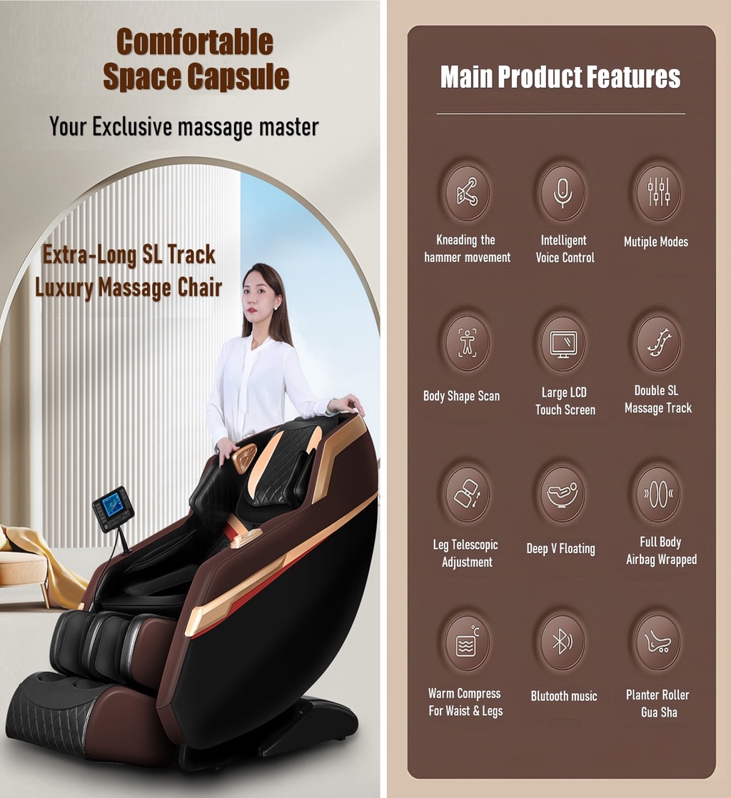 New Zero Gravity Full Body Electric Massage Chair L6 Recliner Smart Body Scan Double SL Track ...