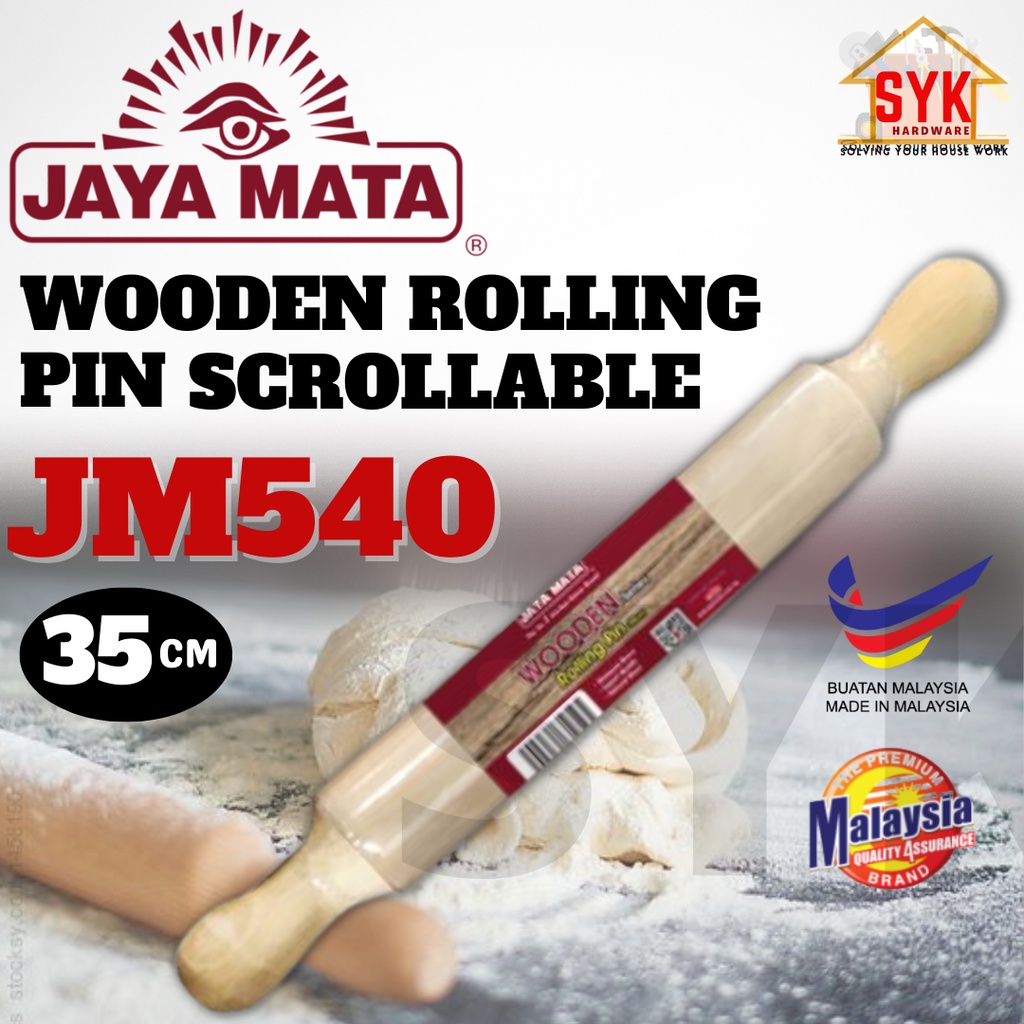 SYK Jaya Mata JM540 35cm Natural Wooden Rolling Pin Scrollable Pin ...