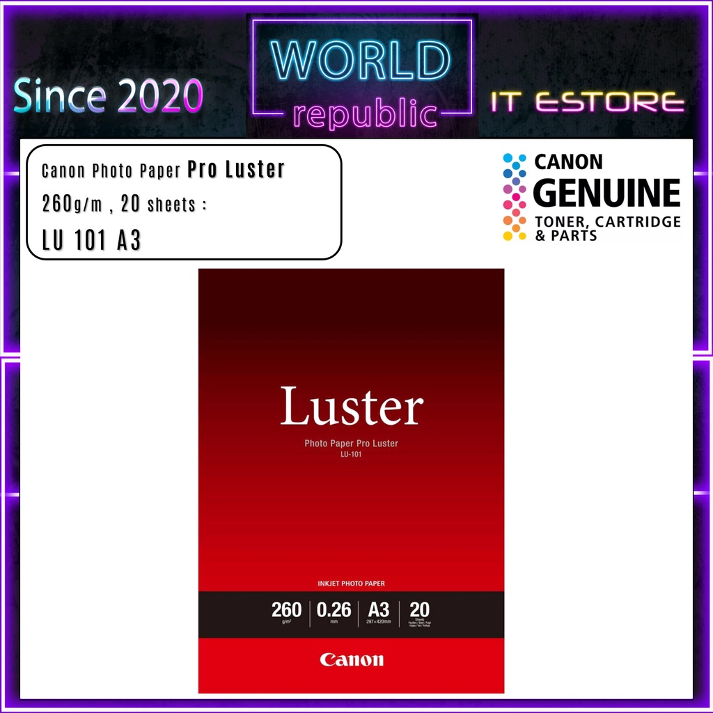 Canon LU-101 LU101 A4 A3 A3+ Size ( 20 sheets ) Photo Paper Pro Luster ( 260g/m2 ) for studio ...