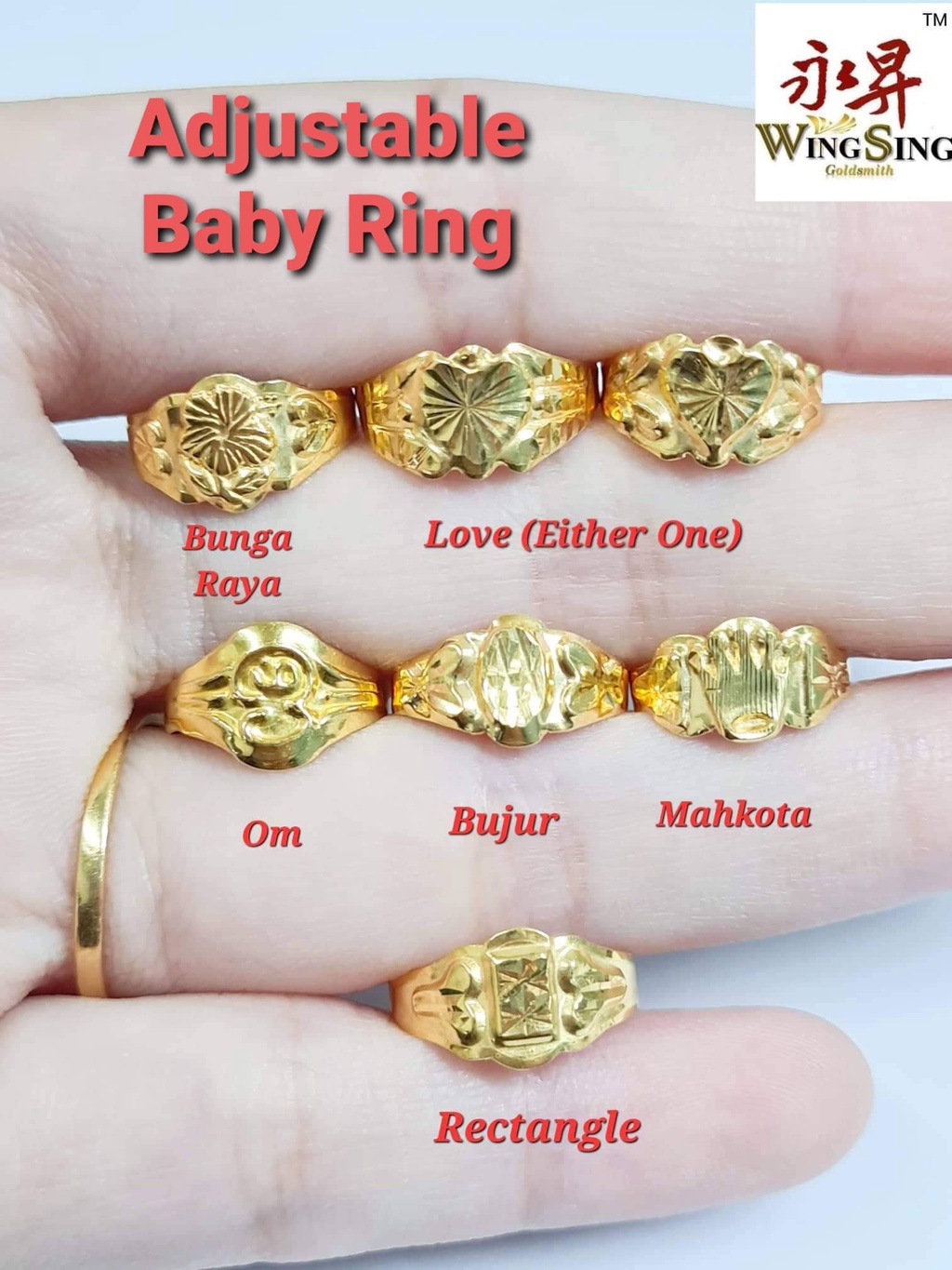 Wing Sing 916 Gold Baby Ring Adjustable / Cincin Baby Laras Emas 916 ...