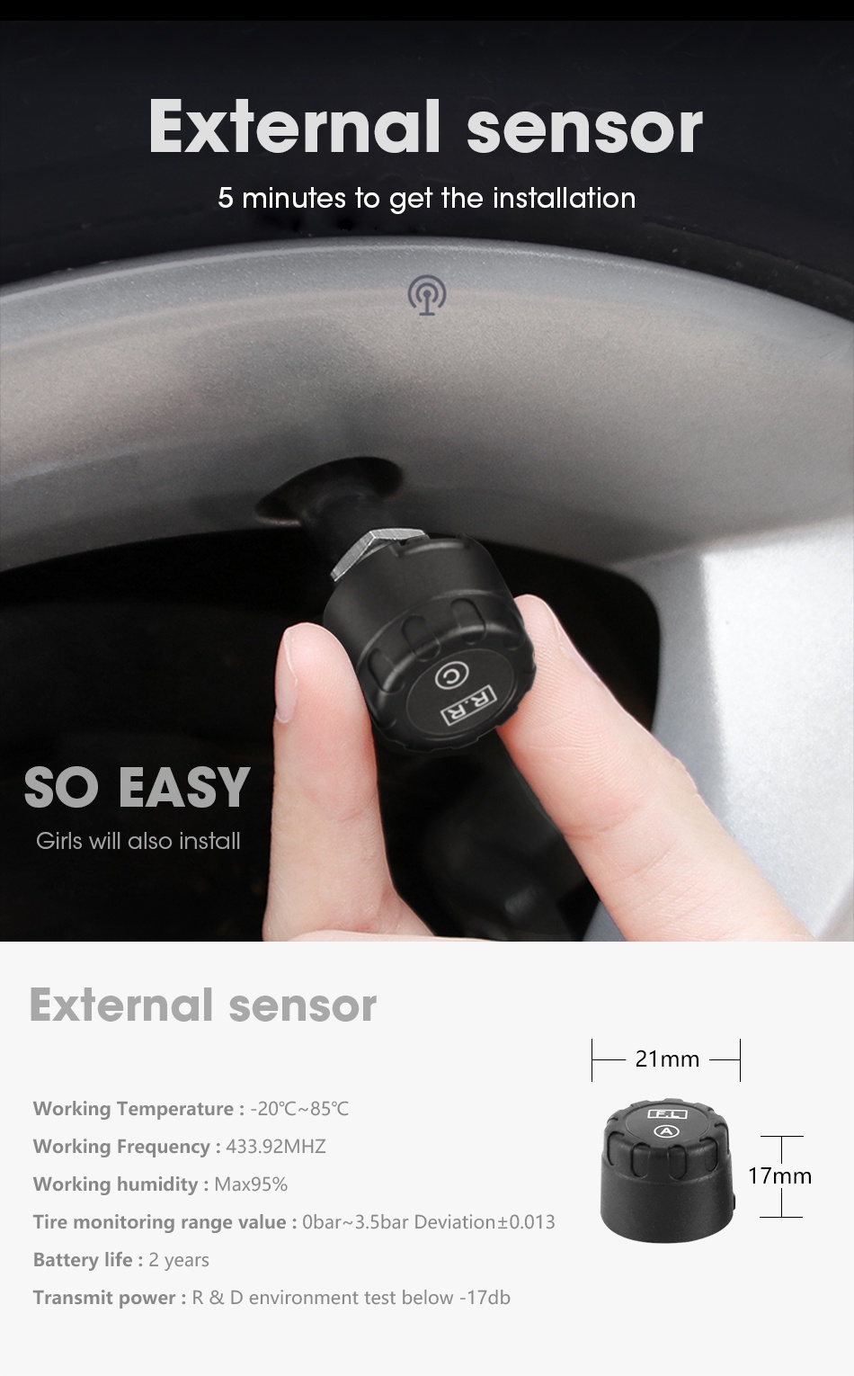 KOMES Solar-Powered Wireless TPMS( Tire Pressure Monitoring System ...