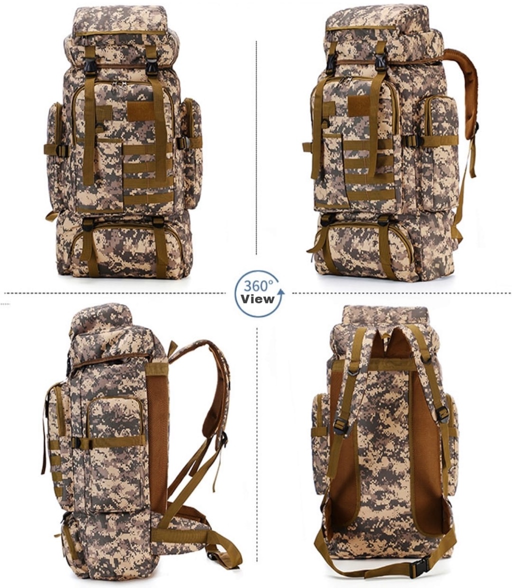 70L Large Capacity Backpack Waterproof Beg Hiking Bag Military Daki ...