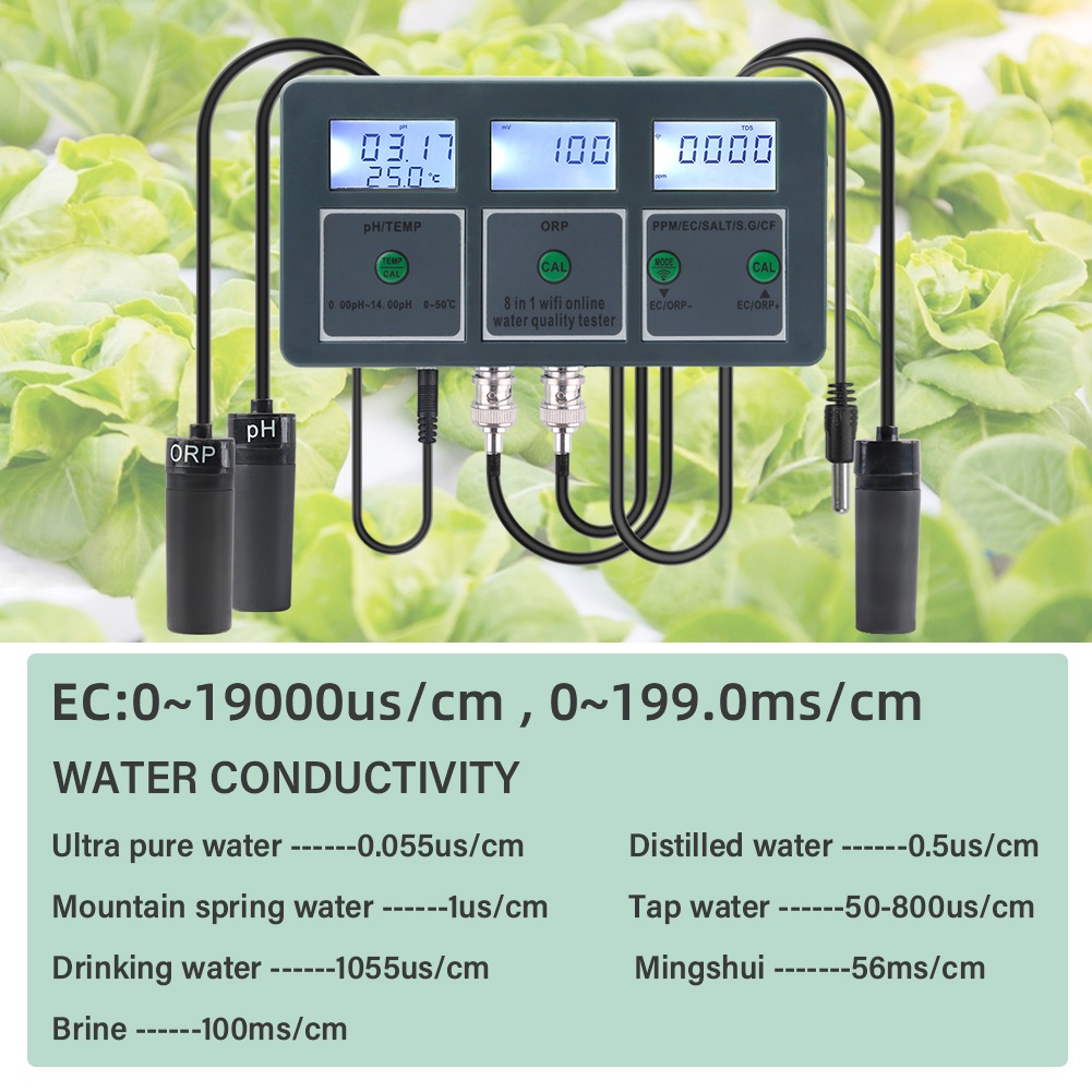 YAGO WIFI Smart Water Detector 8 in 1 PH/ORP/EC/Salt/Temp/CF/S.G./TDS ...