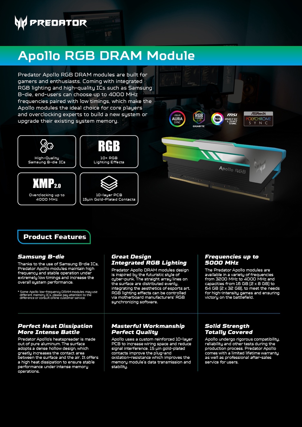 ACER PREDATOR Apollo RGB ( 8GB / 16GB ) 3200MHz / 3600MHz GAMING DRAM ...