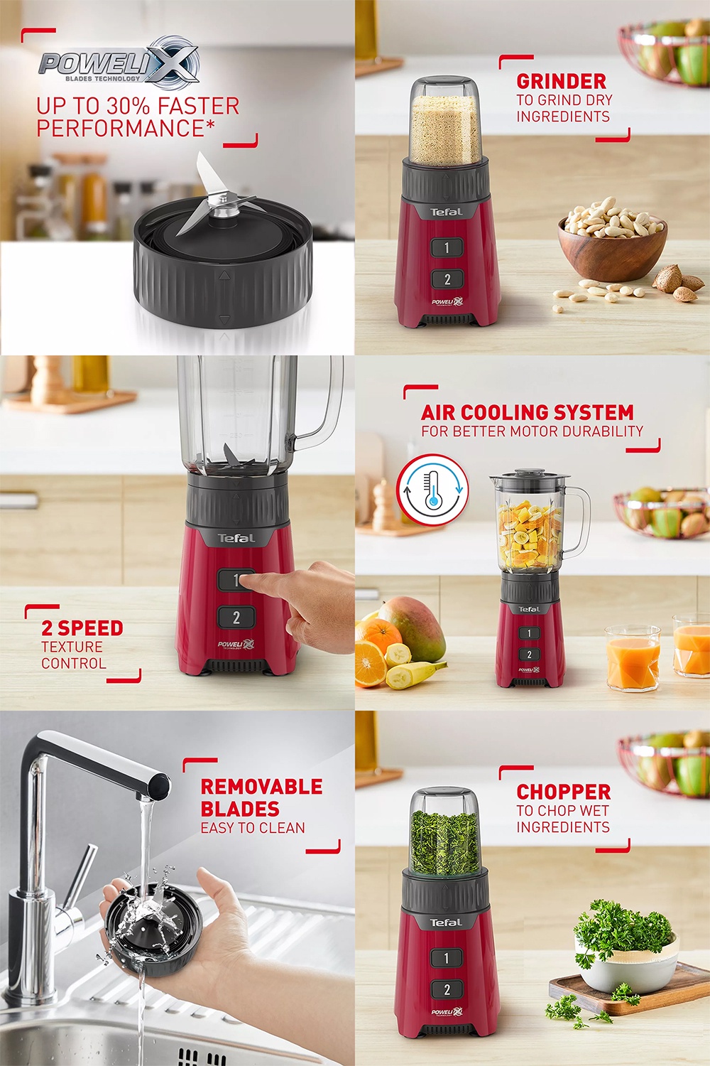 Tefal BL168 1.0L Minimix 2 Speed Control with Grinder & Chopper Glass ...