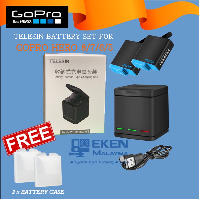GOPRO BATTERY for HERO 5 / 6 / 7 Black / 8 / 9 / 10 / 11 / 12 - TELESIN ...