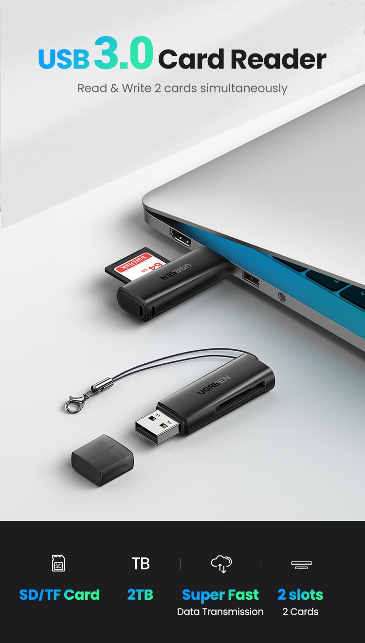 Ugreen Card Reader USB 3.0 2.0 to SD Micro SD TF Memory Card Adapter ...