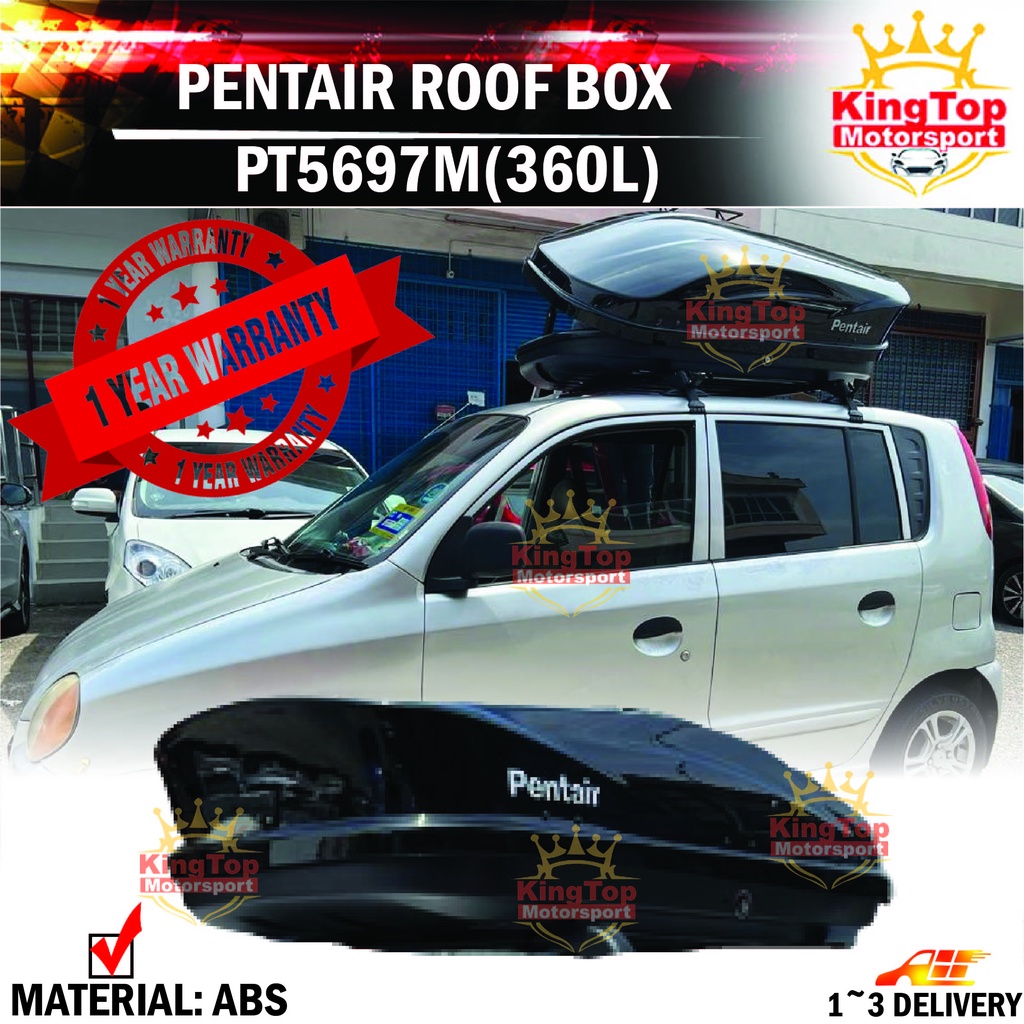 Pentair Roofbox PT5697M Glossy Roof box With Roof Rack M SIZE 360L Myvi ...