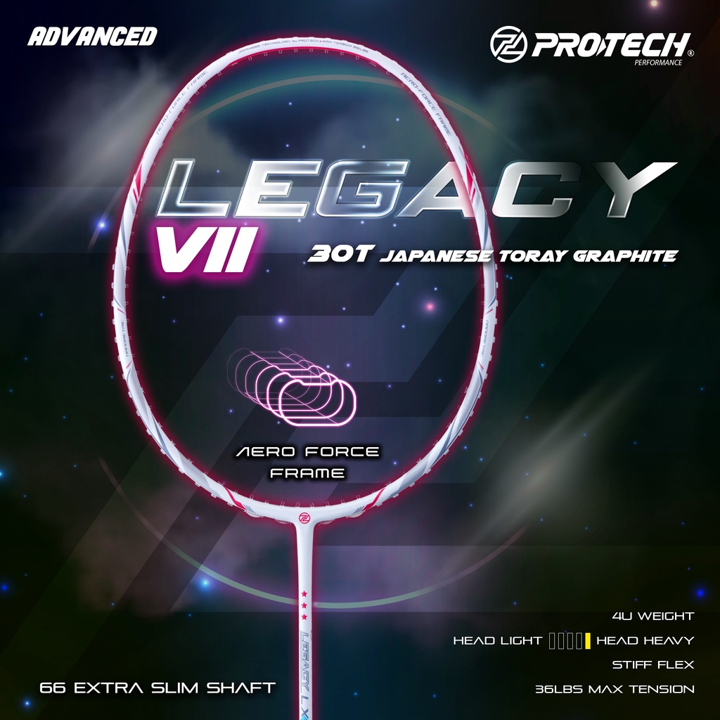 PROTECH Badminton Racket - LEGACY LX-VII (4UG2)(MAX 36LBS) (FREE String ...