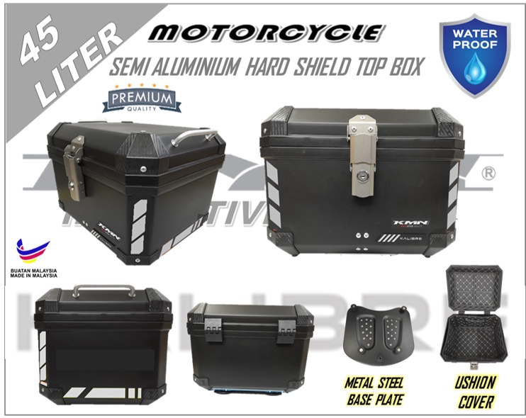 KAWASAKI SEMI ALUMINIUM WATERPPROOF TOP BOX 45LITER MOTORCYCLE HARD ...