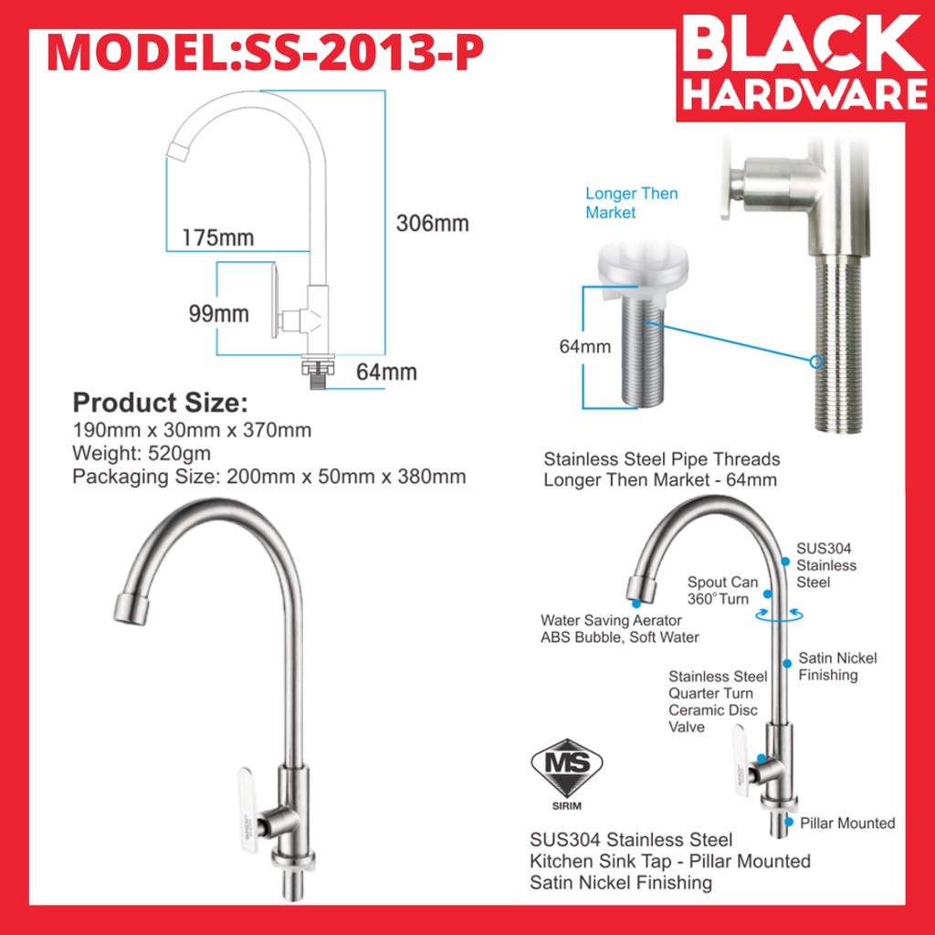 Black Hardware SINOR Kitchen Sink Faucet Pipe Kepala Paip Sinki Dapur ...
