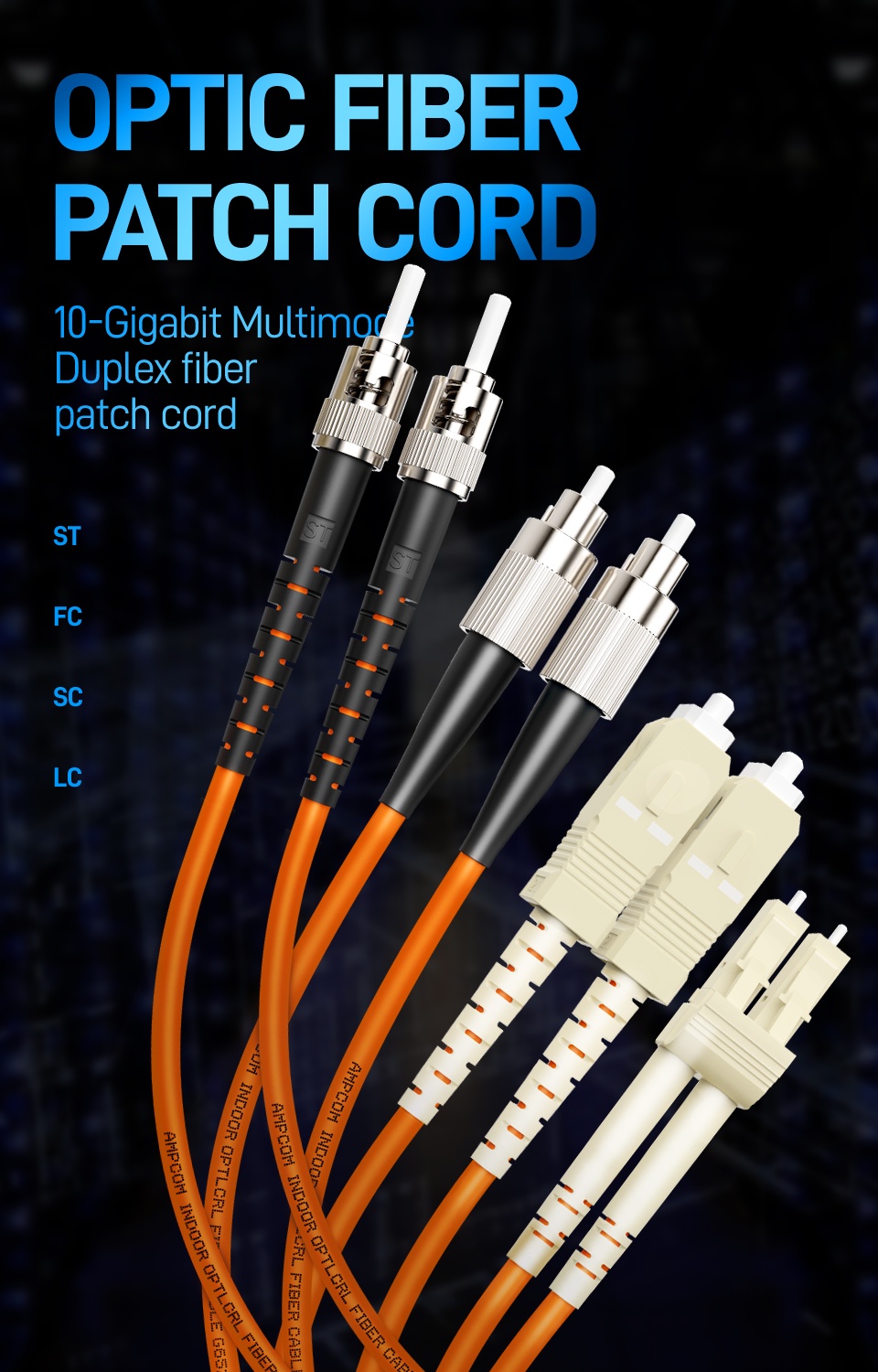 AMPCOM SC-SC LC-LC SC-LC Fiber Optic Patch Cable Multimode Duplex 50 ...