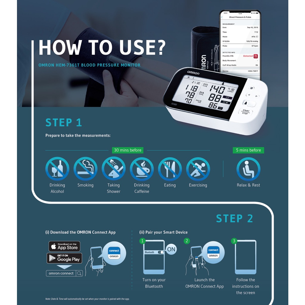 OMRON HEM-7361T BLOOD PRESSURE MONITOR ATRIAL FIBRILLATION (AFIB ...