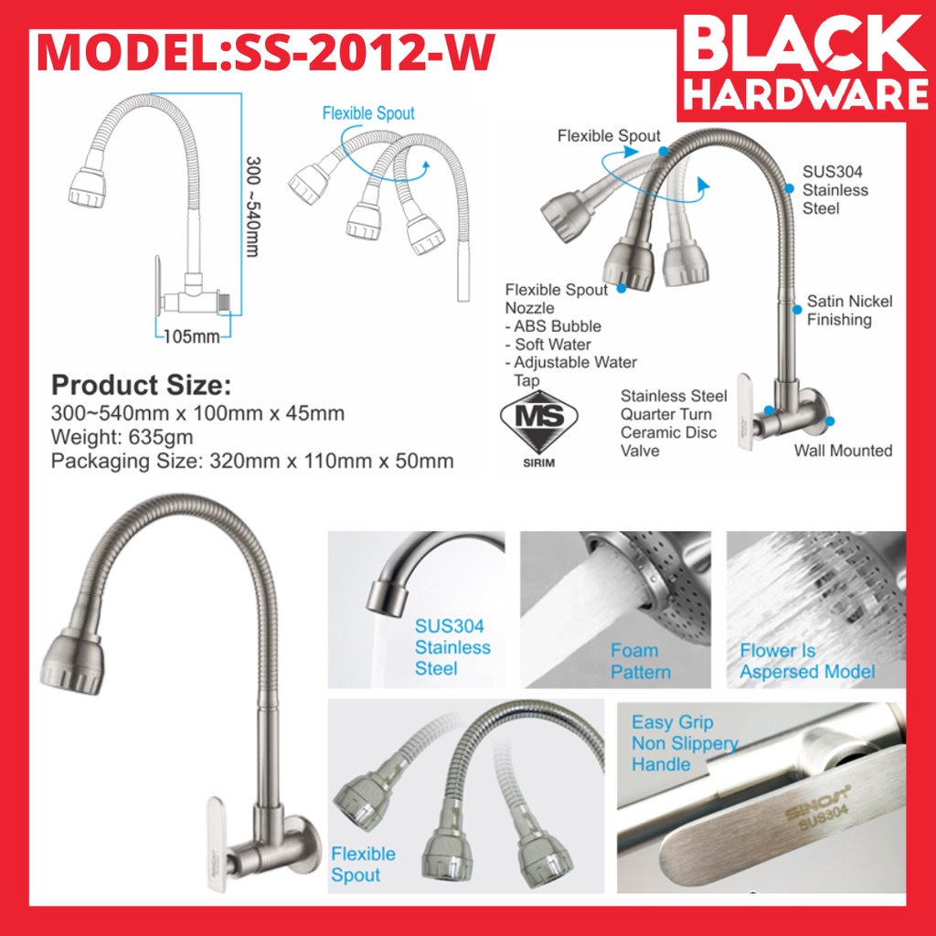 Black Hardware SINOR Kitchen Sink Faucet Pipe Kepala Paip Sinki Dapur ...