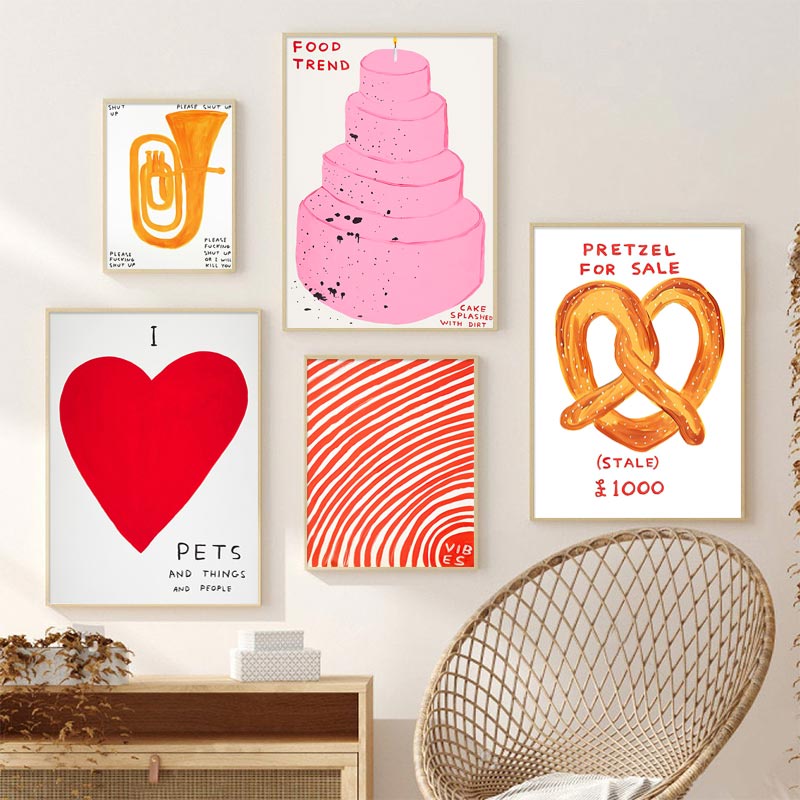 David Shrigley Cake Trumpet Banana Garbage Can Wall Art Nordic Poster ...