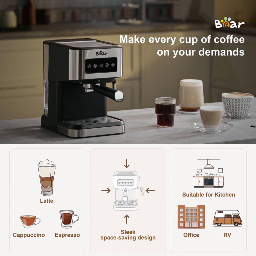 BEAR 1.5L ESPRESSO MACHINE BCM-BE15L | Shopee Malaysia