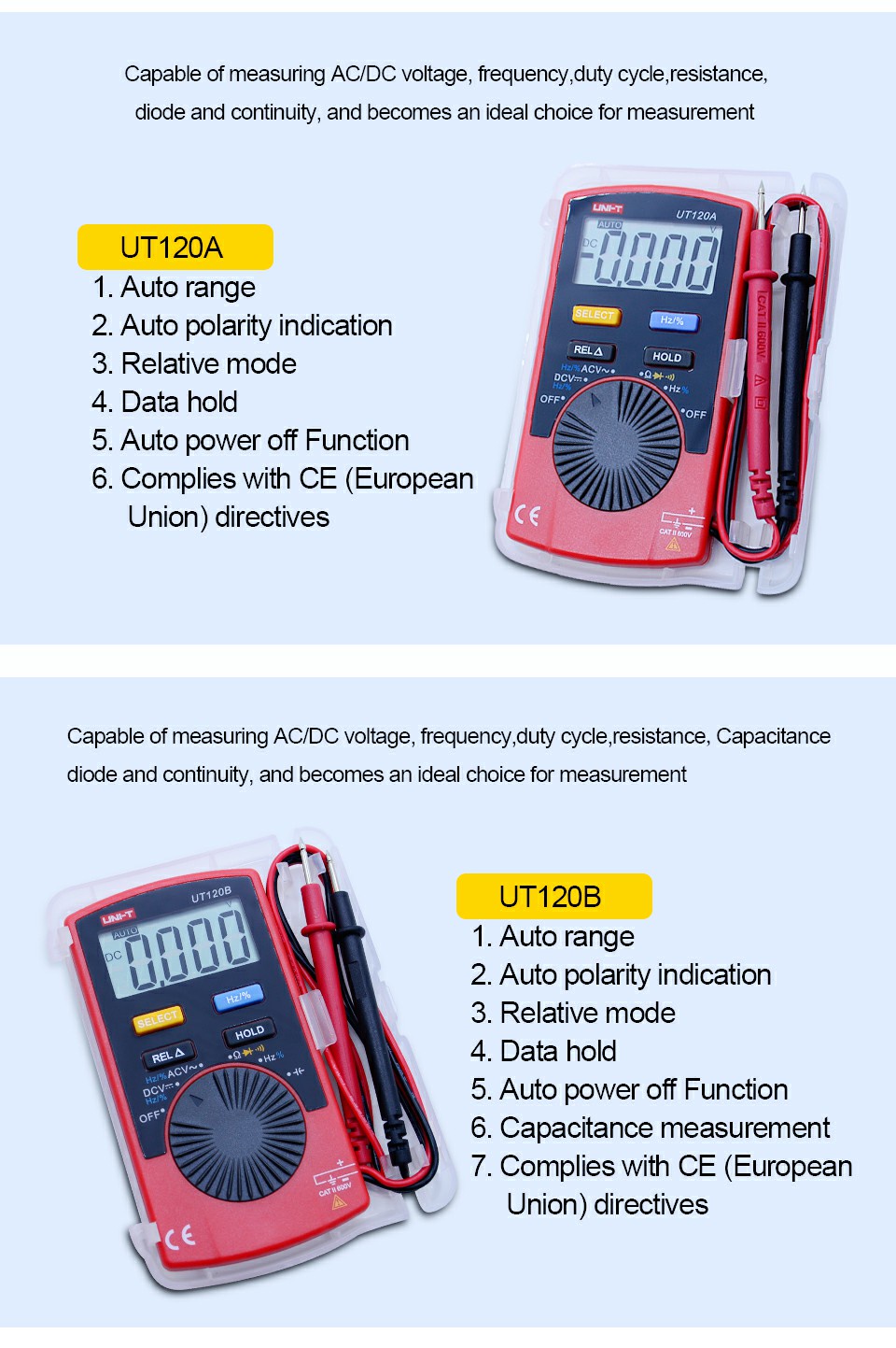 UNI-T UT120A UT120B UT120C Mini Digital Multimeter Portable Voltmeter ...