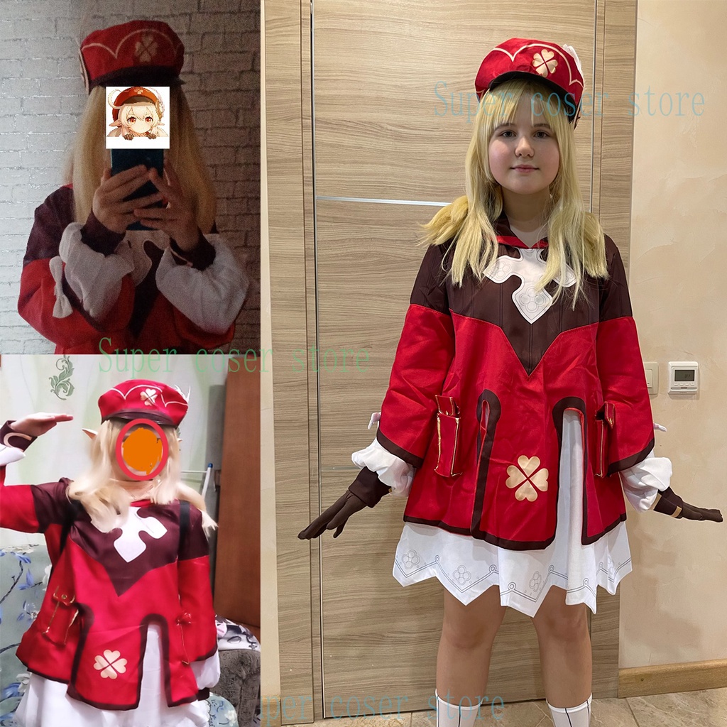 【NEW】Game Genshin Impact Cosplay Klee Cosplay Costume Wig with Hat Full ...