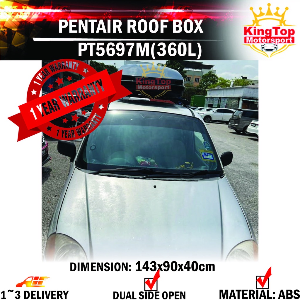 Pentair Roofbox PT5697M Glossy Roof box With Roof Rack M SIZE 360L Myvi ...