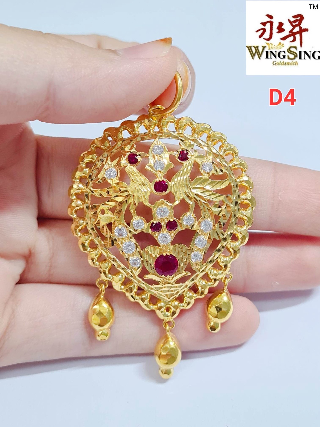 LIMITED! Wing Sing 916 Gold Exclusive Hanging Stone Style Pendant ...