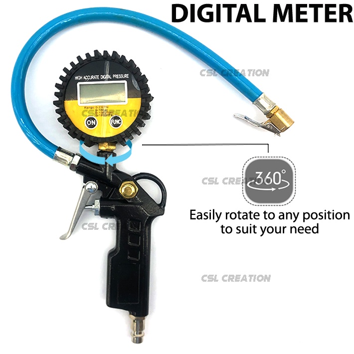 TIRE PRESSURE INFLATOR AND GAUGE OIL METER OR DIGITAL METER TEKAN ANGIN ...