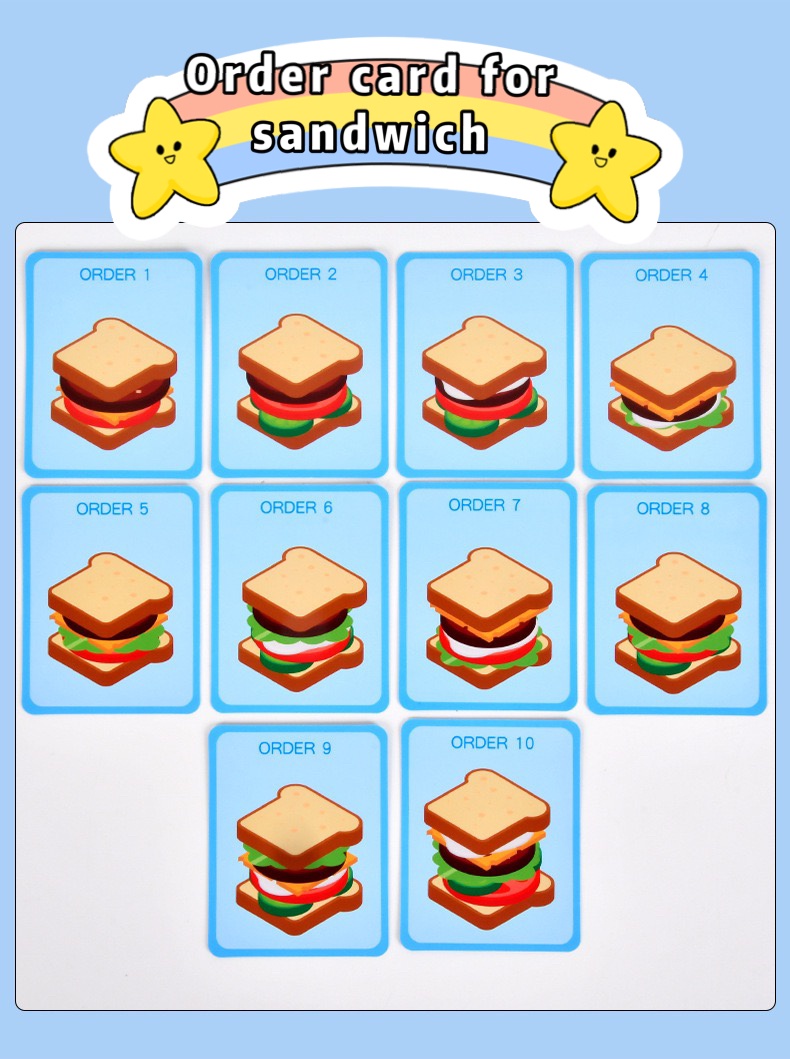 Montessori Wooden Stacking game for kids fast food sandwich playset ...